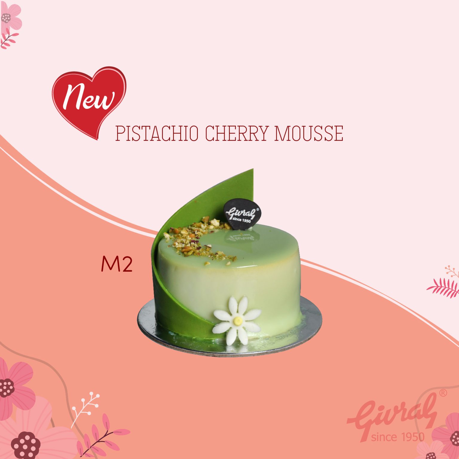 Pistachio Cherry Mousse - M2 - Givral Bakery